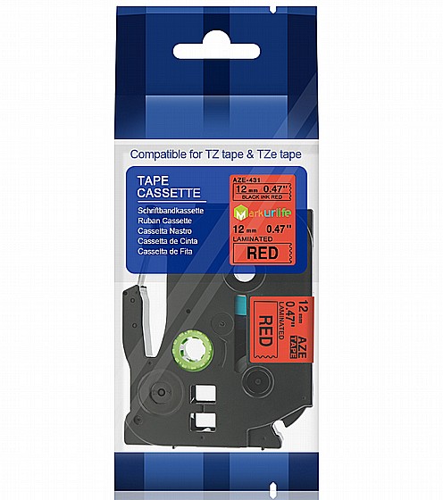 סרט TZe-431 תואם למדפסת מדבקות 12 מ''מ Brother - שחור על גבי אדום ...